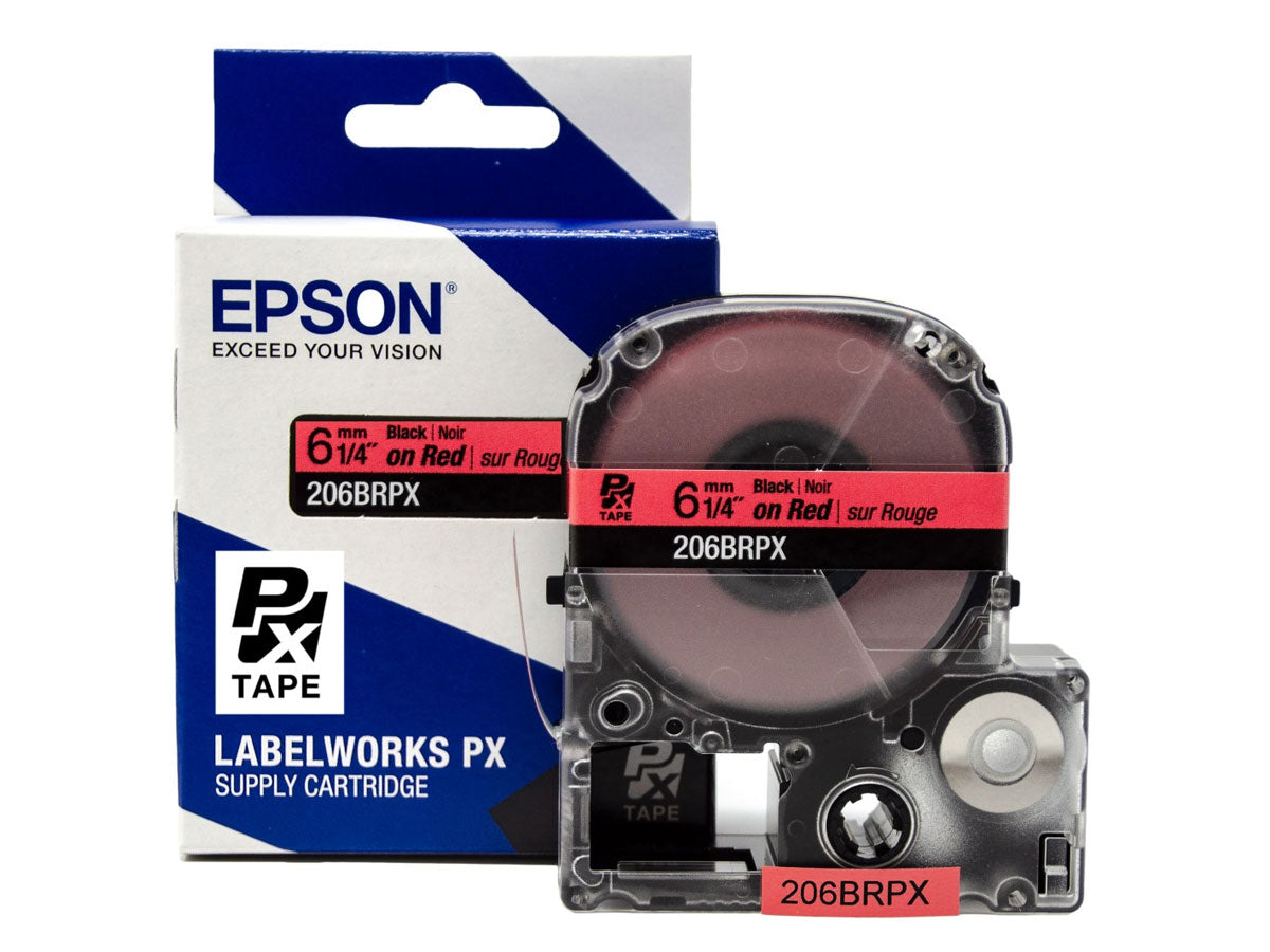 Epson LabelWorks PX Standard 1/4" (6mm) x 30 ft Black and Red Tape ...