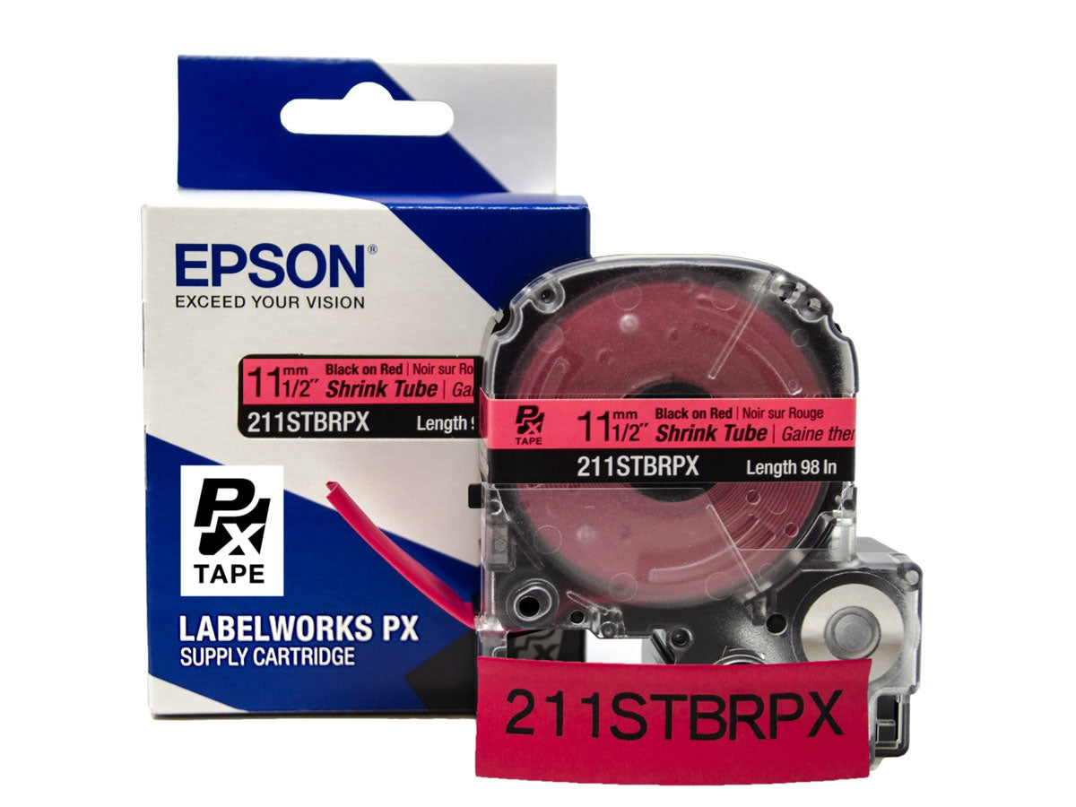 Epson LabelWorks PX Shrink Tube 1/2" (AWG 2-8) x 98" Black on Red Tape - 211STBRPX