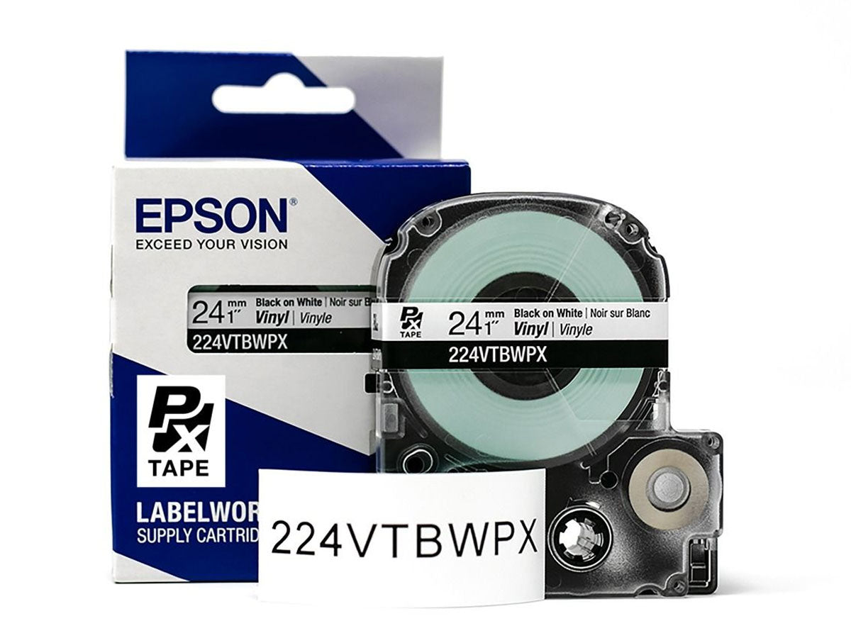 Epson LABELWORKS PX Vinyl 1" (24mm) x 22.9 ft Black on White Tape - 22 ...